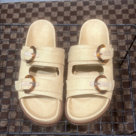 Sezane | Shoes | Sezane Tan Slide Sandals With Buckle Strapslenny Low ...
